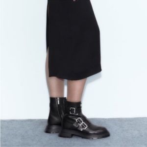 Zara | Shoes | Zara Black Low Heeled Genuine Leather Ankle Boots With ...